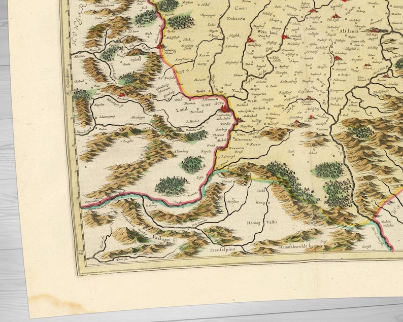 Map of Transylvania, Romania Old Map } Historical Map Shows: sibiu ...