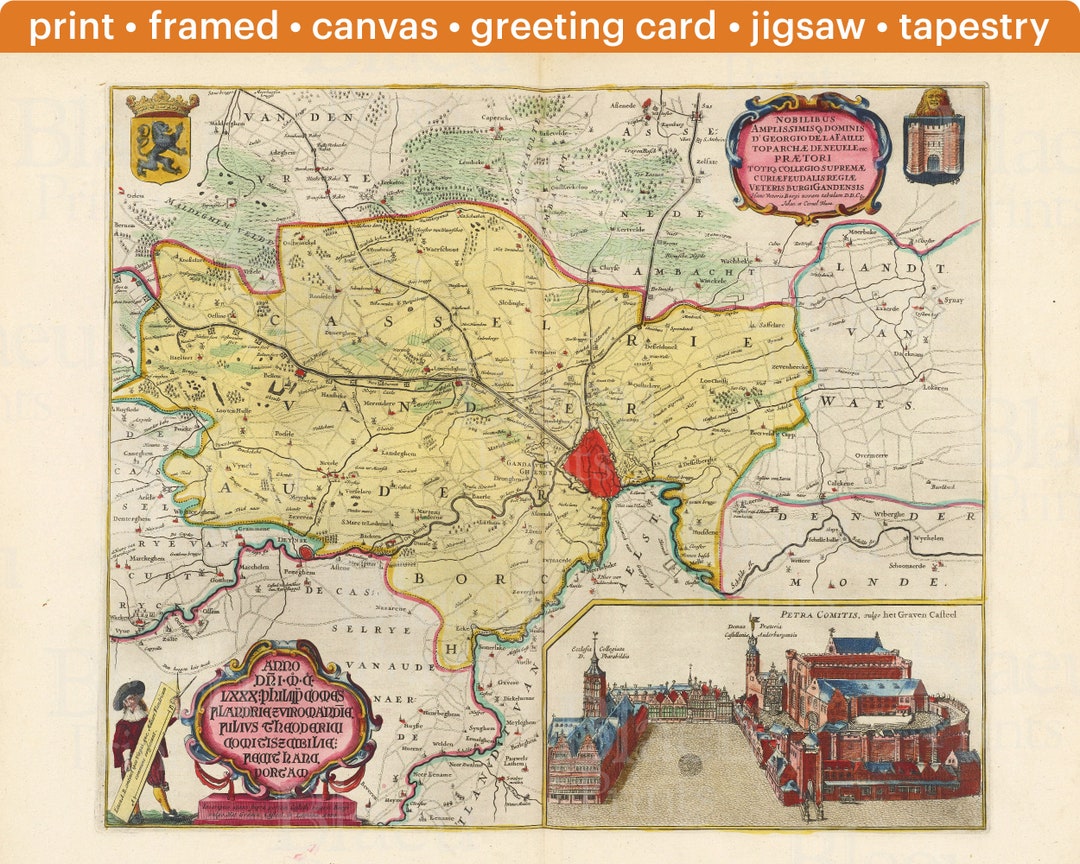 Flanders Old Map Gent Evergem Merelbeke Sint Martens - Etsy