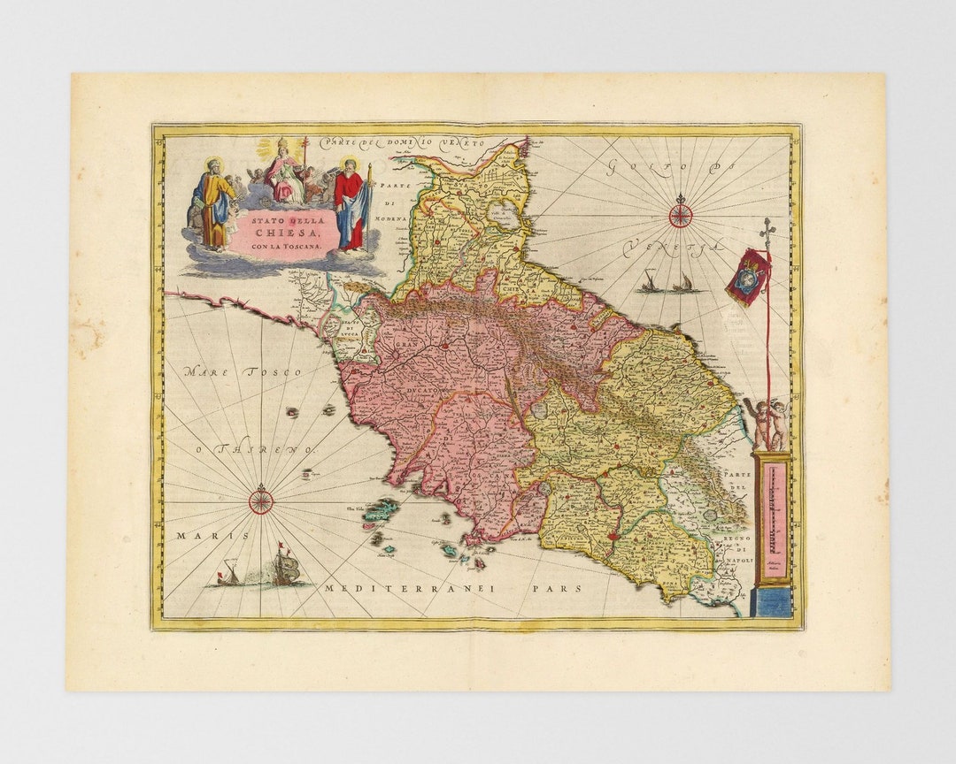 Old Map Central Italy | Rome, Florence, Siena, Arezzo, Perugia, Tuscan ...