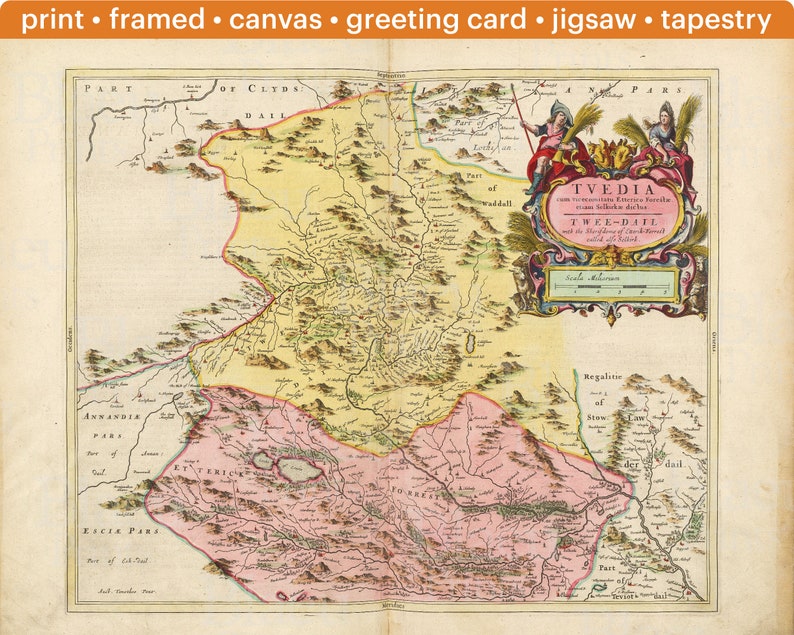 Tweeddale Old Map Innerleithen Peebles Cardrona Traquair - Etsy