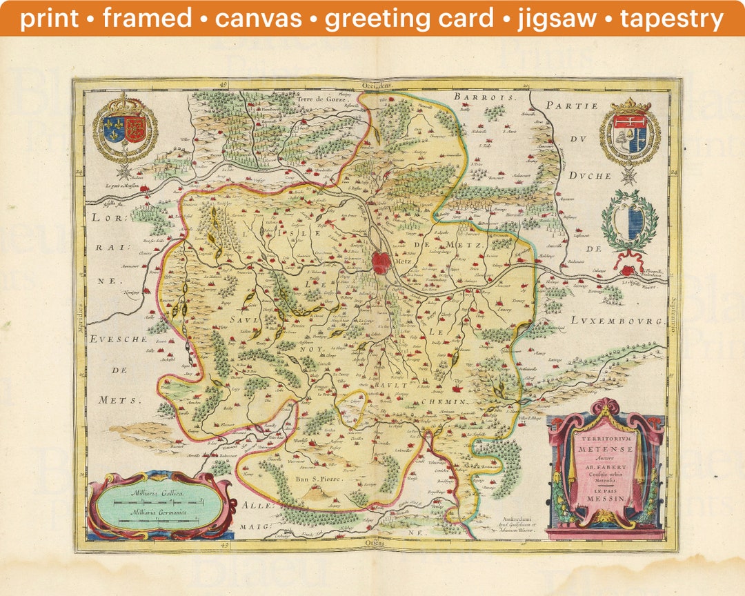 Lorraine Old Map Metz Charly Oradour Woippy Montigny Ls - Etsy