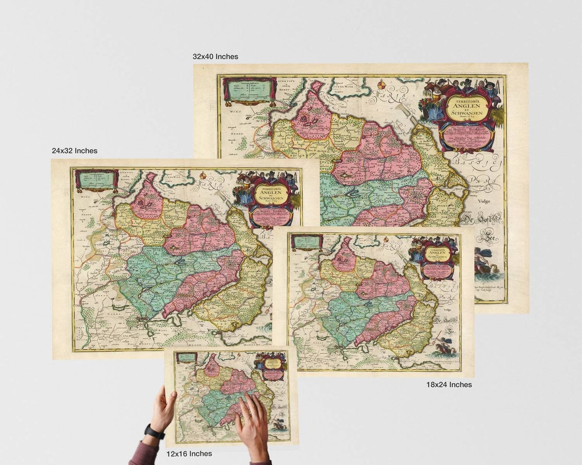 Schleswig-holstein Old Map Flensburg, Husby, Glucksburg, Nieby, Kappeln ...