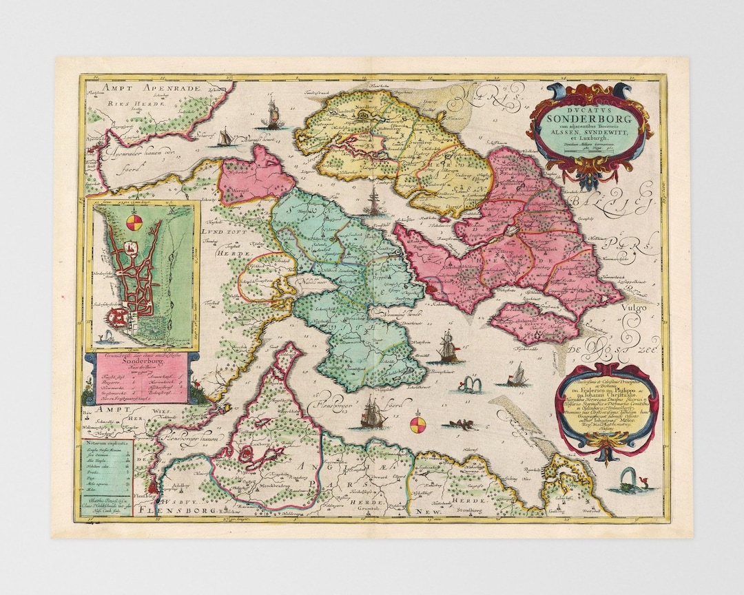 Map of South Jutland } Gift for Danish Dad: Snderborg, Dybbl, Broager ...