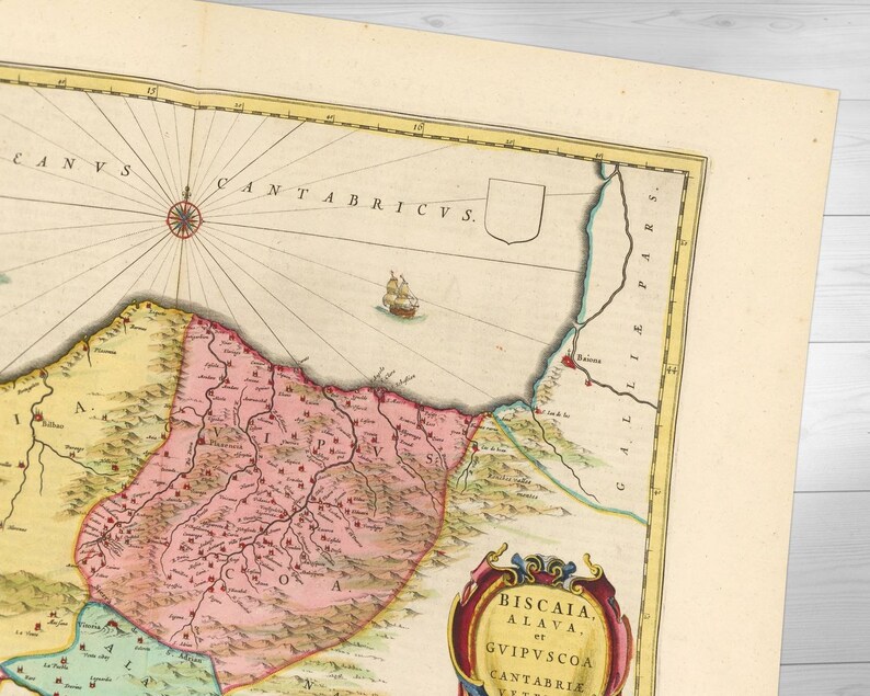 Basque Country Old Map Durango, Azkoitia, Azpeitia, Bergara, Arrasate ...