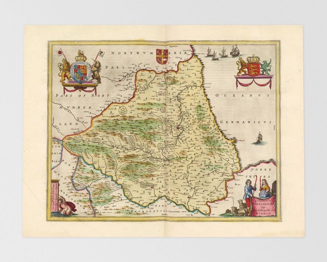 Old Map North East England | Durham, Spennymoor, Crook, Newcastle Upon ...