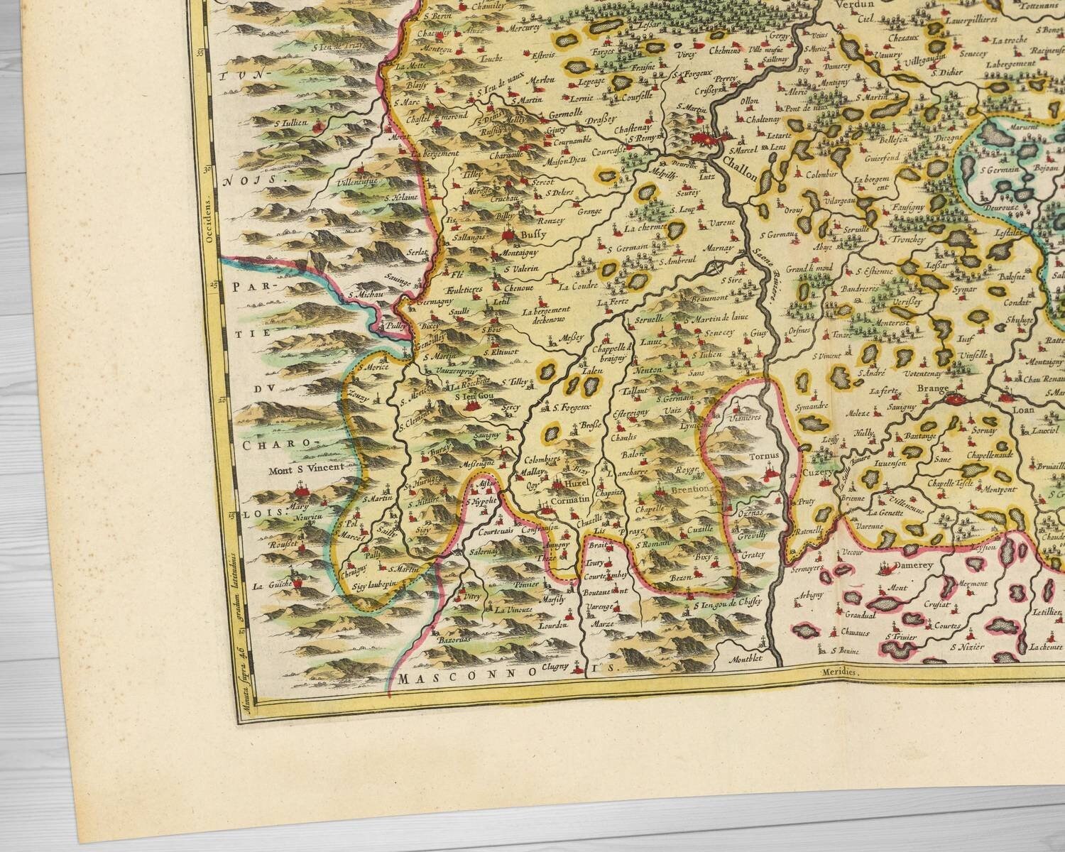 Burgundy Old Map Chalon Sur Sane, Lans, Lessard En Bresse, Burgundy ...