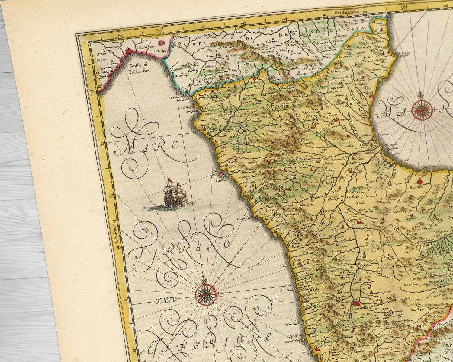 Cosenza, Calabria Old Map Acri, Cosenza, Paola, Montalto Uffugo, Rende ...