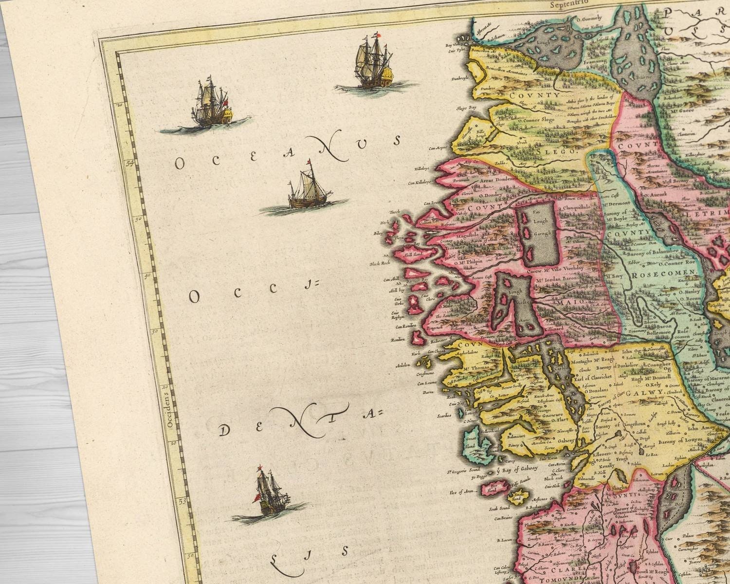 Ireland, Connacht Old Map Mountbellew, Athenry, Tuam, Ballyhaunis ...