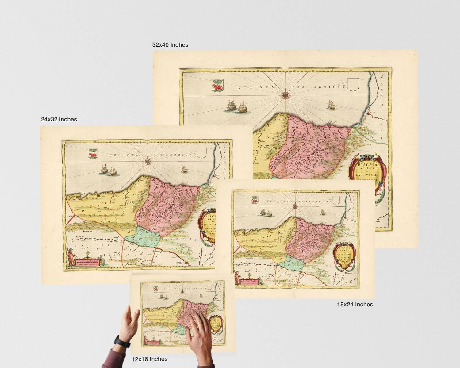 Basque Country Old Map Durango, Azkoitia, Azpeitia, Bergara, Arrasate ...
