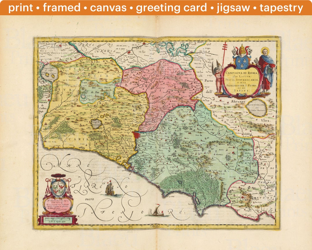 Castelli Romani Old Map Roma Monte Compatri Albano - Etsy