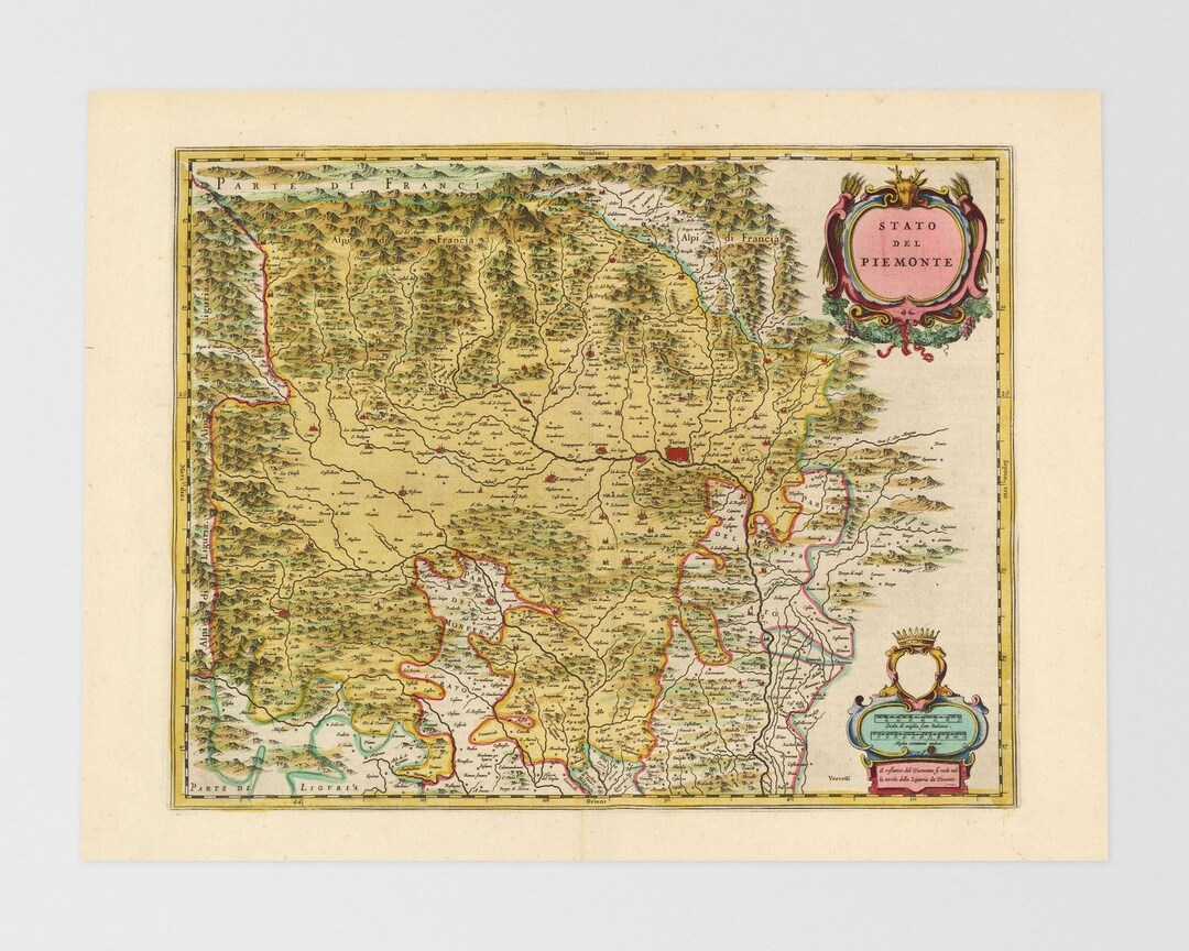 Old Map Piedmont | Torino, Grugliasco, Carmagnola, Chieri, Alpignano ...