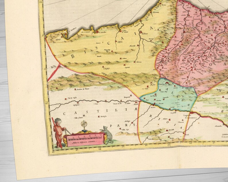 Basque Country Old Map Durango, Azkoitia, Azpeitia, Bergara, Arrasate ...