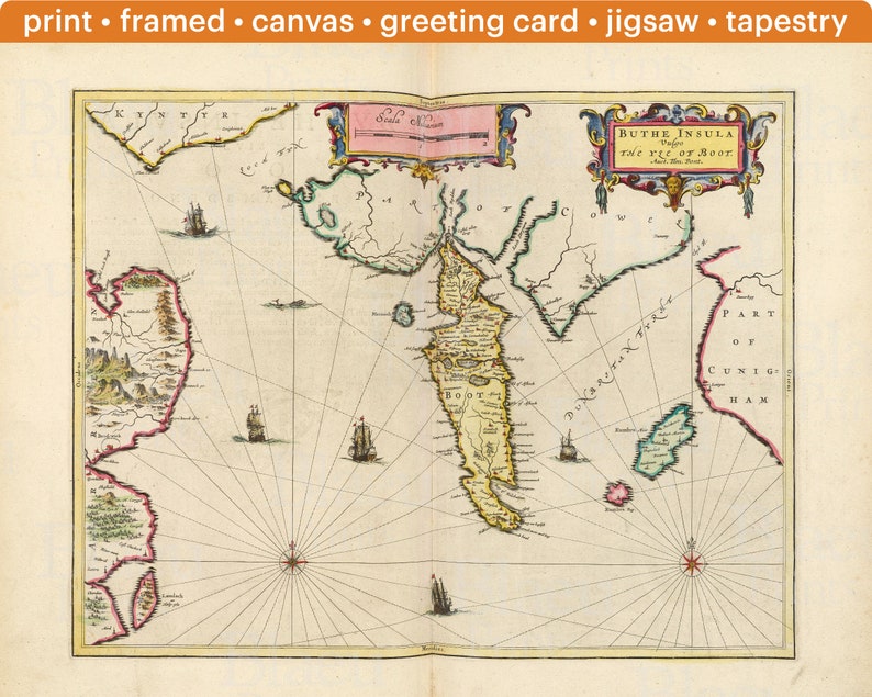 Old Map of the Isle of Bute Greenock Gourock Stevenston | Etsy