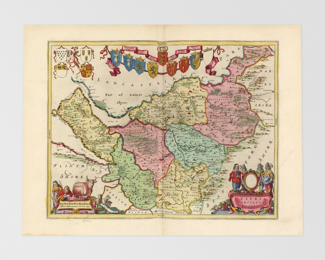 Cheshire Old Map Northwich, Winsford, Middlewich, Chester, Warrington ...