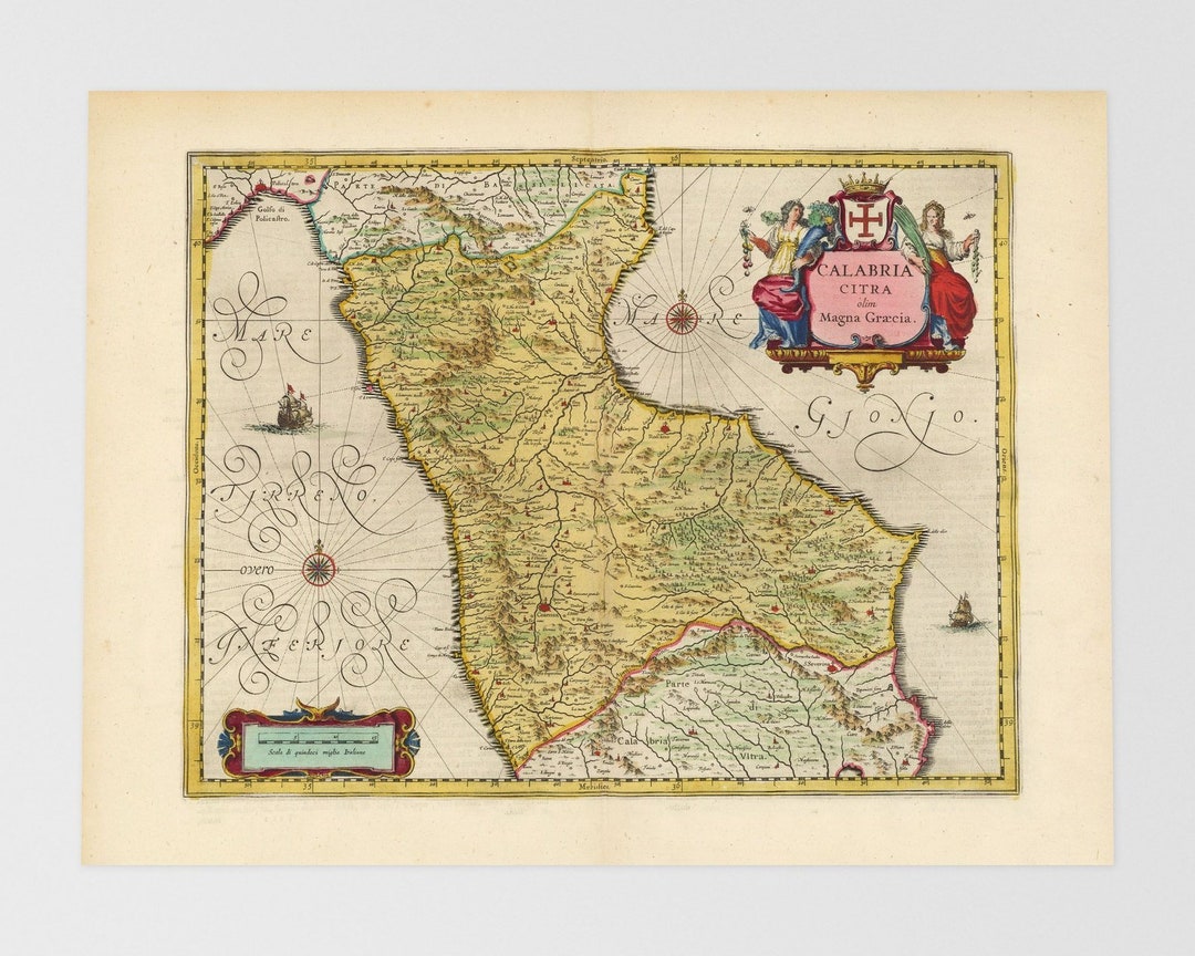 Cosenza, Calabria Old Map Acri, Cosenza, Paola, Montalto Uffugo, Rende ...