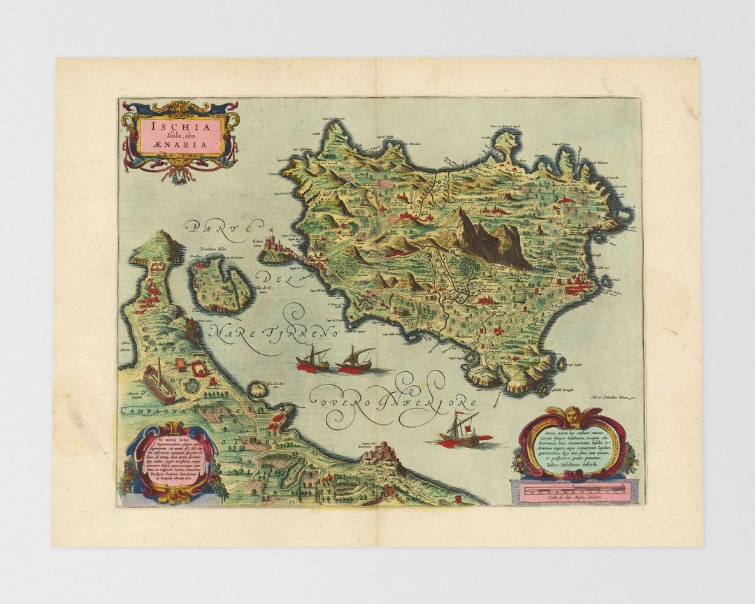 Campania Old Map Ischia, Forio, Barano Dischia, Procida, Panza, Island ...