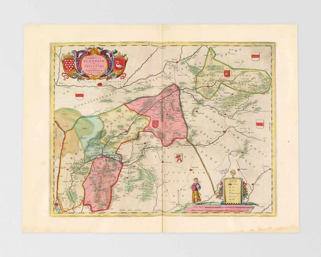 Map of Bentheim } Old German Map: Bad Bentheim, Schttorf, Nordhorn - Etsy