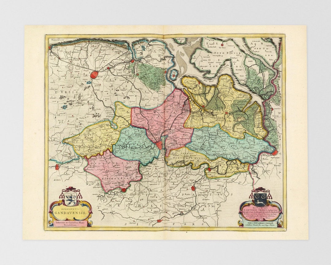 Old Map East Flanders Gent, Eeklo, Wetteren, Zelzate, Lochristi ...