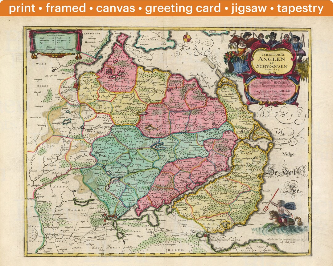 Schleswig-holstein Old Map Flensburg Husby Glucksburg - Etsy