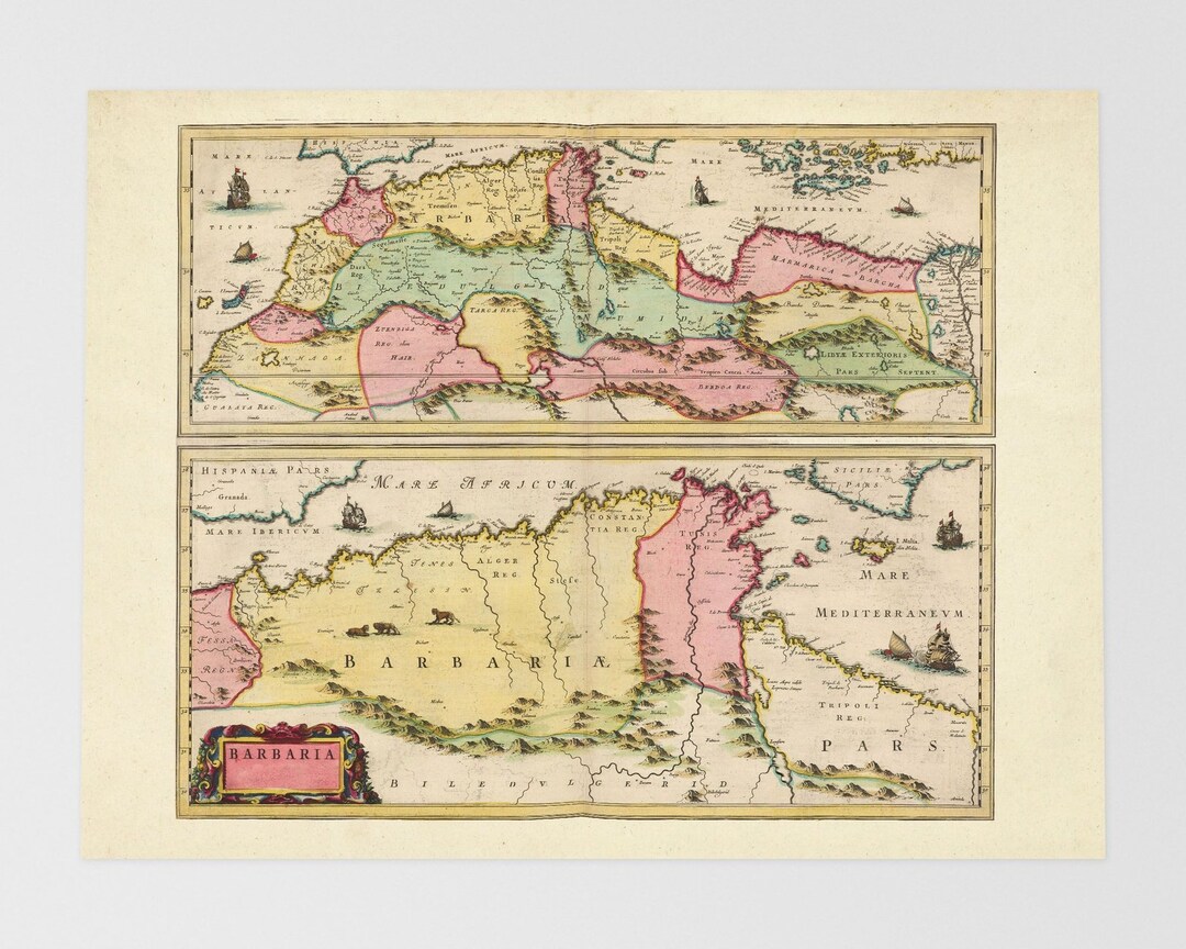 Old Map North Africa | Tripoli, Ghardaia, Sabha, Ghadames, Tamanrasset ...