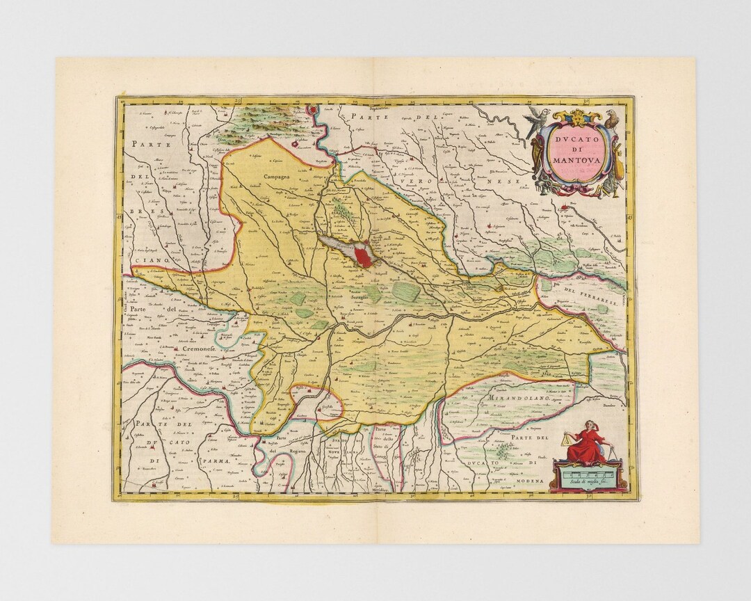 Map of Lombardy } Old Italian Map: Mantova, Suzzara, Borgoforte - Etsy