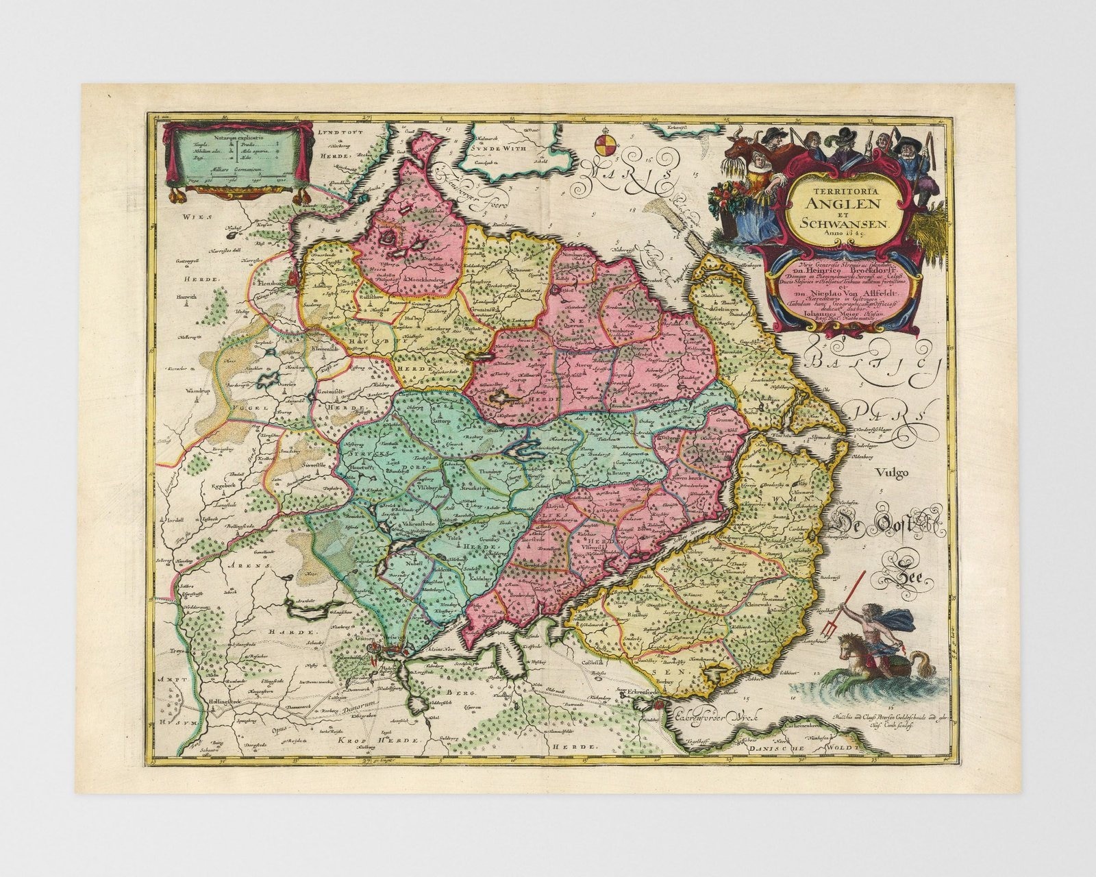 Schleswig-holstein Old Map Flensburg, Husby, Glucksburg, Nieby, Kappeln ...