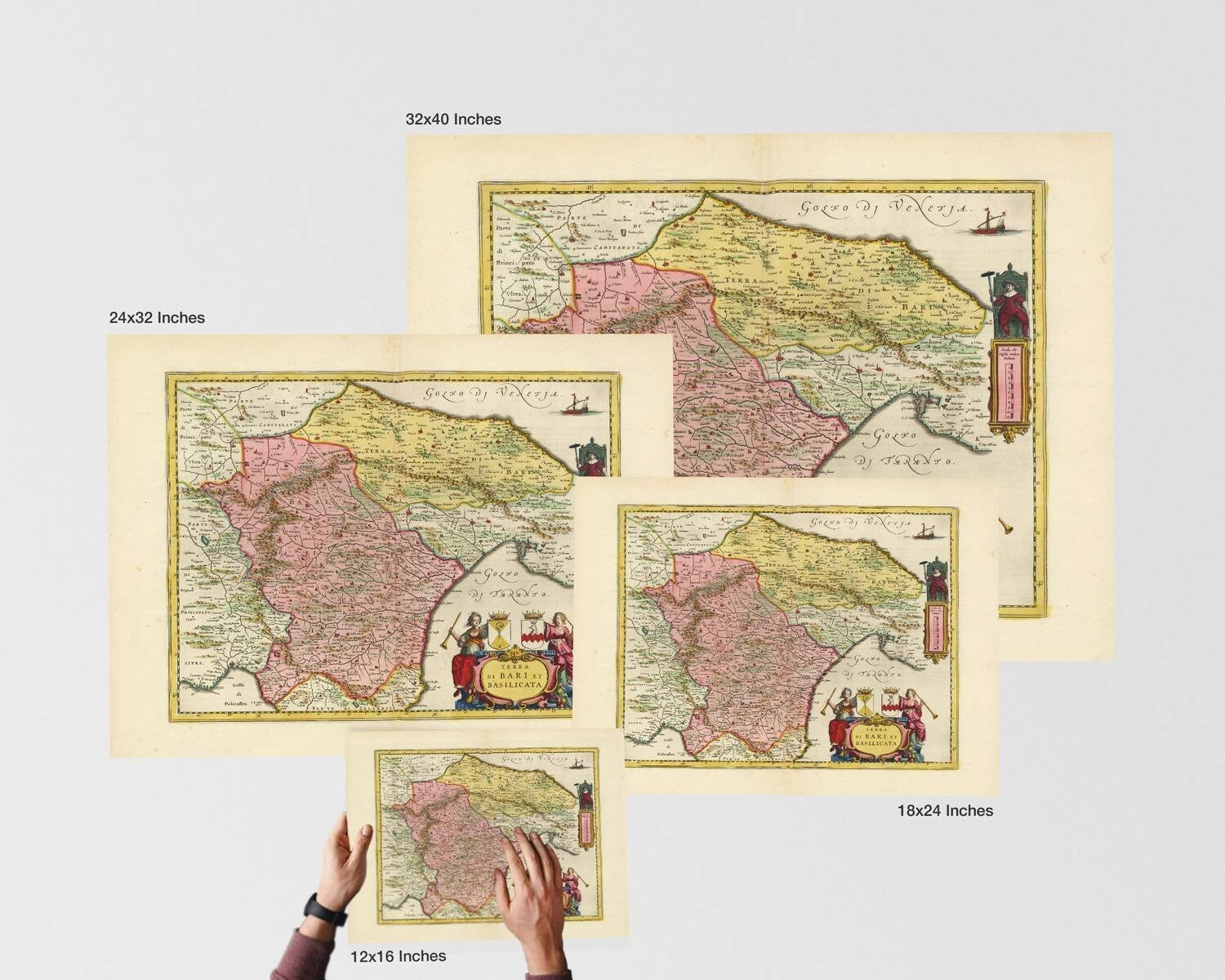 Basilicata Old Map Matera, Pisticci, Ginosa, Potenza, Policoro, Apulia ...