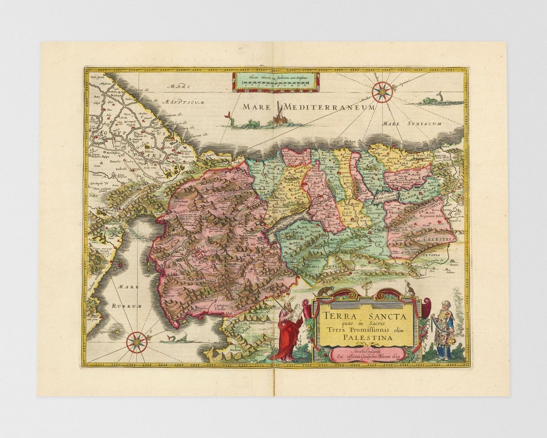 Old Map Middle East Cairo, Tel Aviv, Damascus, Jerusalem, Amman, Middle ...