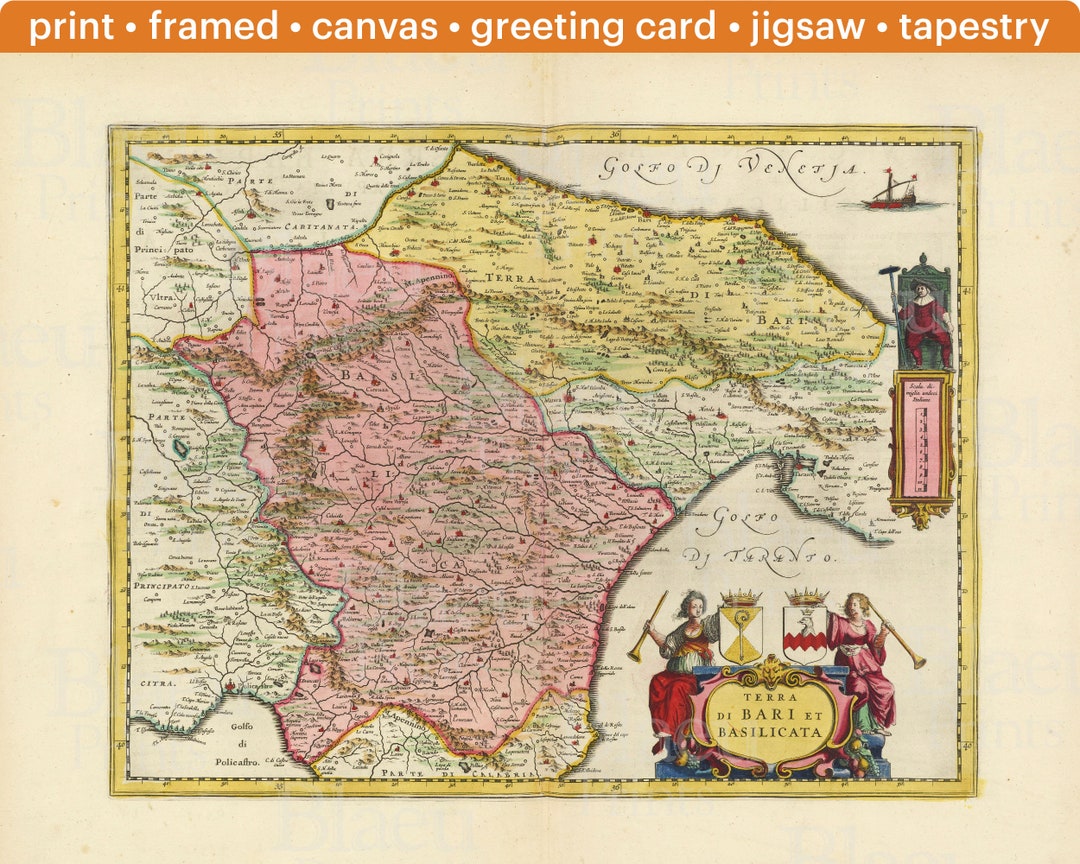 Basilicata Old Map Matera Pisticci Ginosa Potenza - Etsy