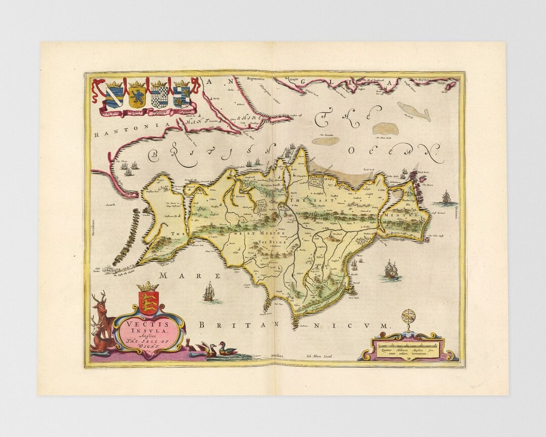 Isle of Wight Old Map Newport, Blackwater, Carisbrooke, Gatcombe ...