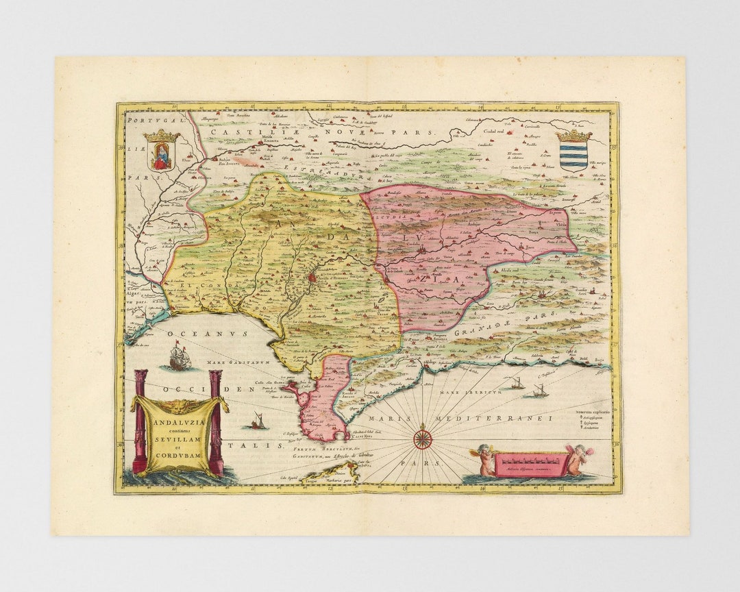 Old Map Andalusia | Seville, Crdoba, Mlaga, Jan, Cdiz, Southern Spain ...