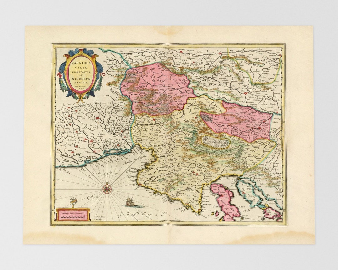 Old Map Central Europe | Trieste, Muggia Milje, Ljubljana, Postojna ...