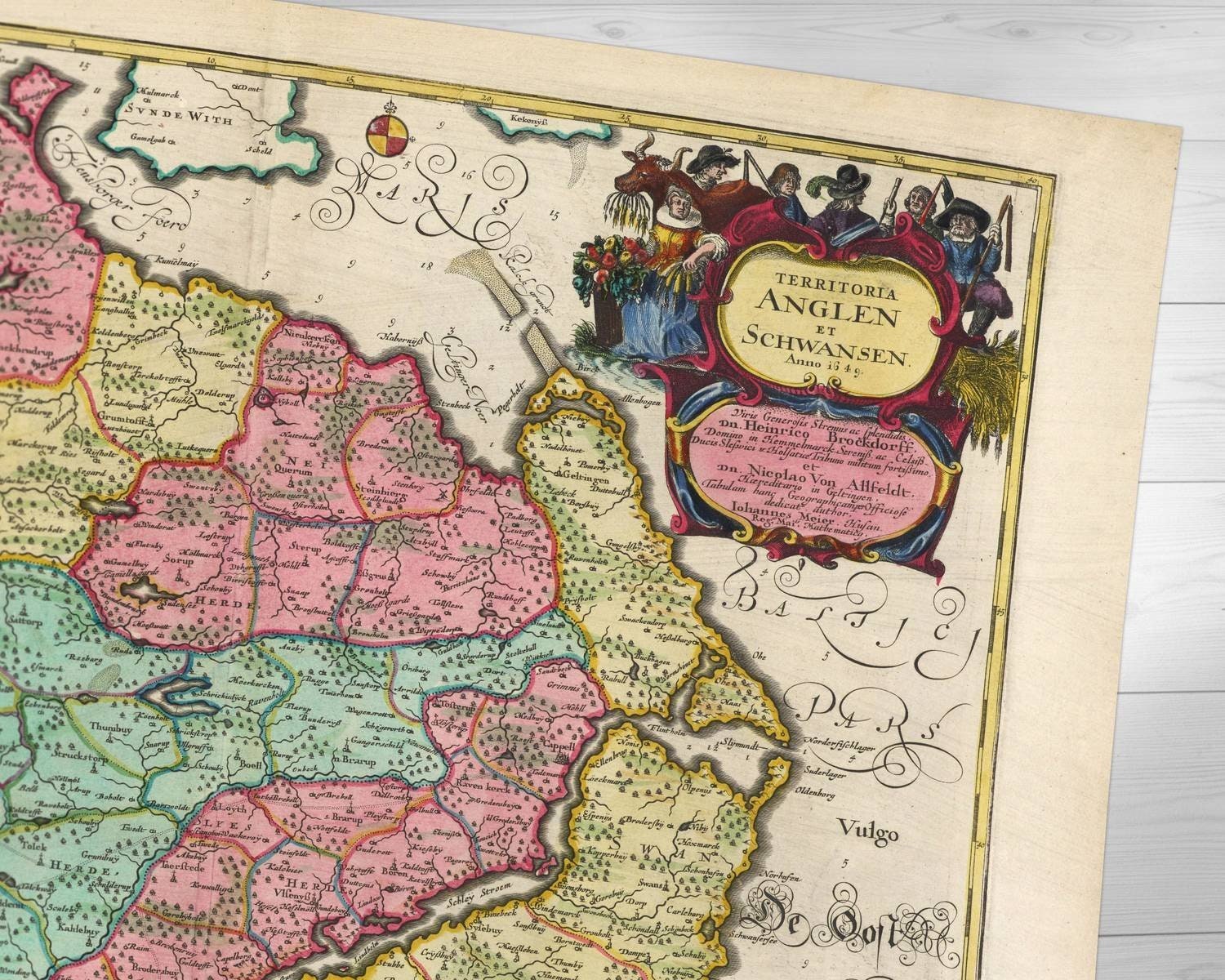 Schleswig-holstein Old Map Flensburg, Husby, Glucksburg, Nieby, Kappeln ...