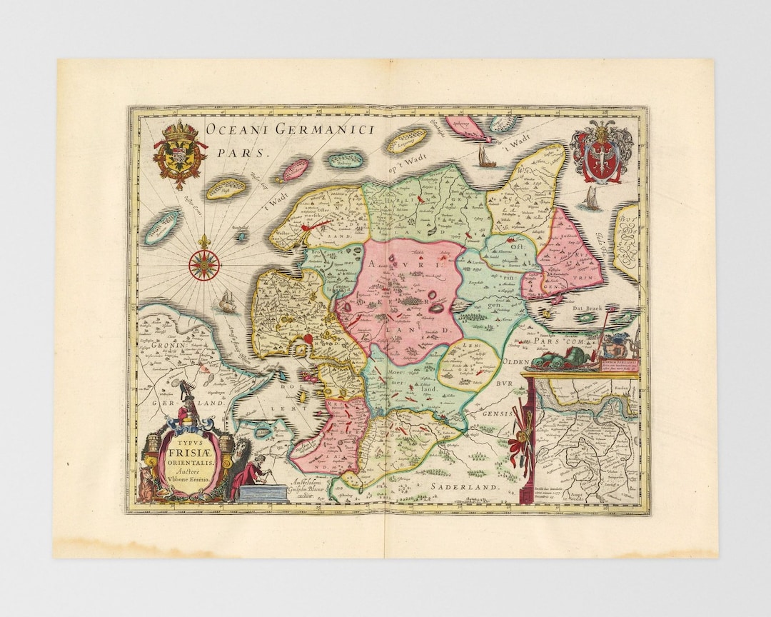 East Frisia Old Map Aurich, Leer, Emden, Wiesmoor, Wiegboldsbur, Lower ...