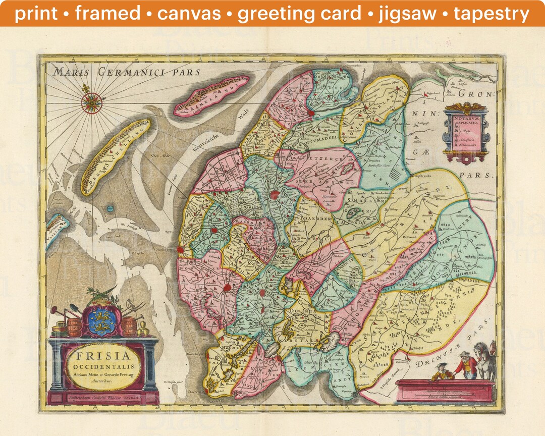 Friesland Old Map Leeuwarden Sneek Franeker Dokkum - Etsy