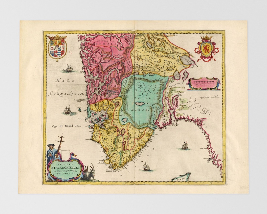 Old Map Norway | Oslo, Bergen, Kristiansand, Skien, Stavanger, Norway ...