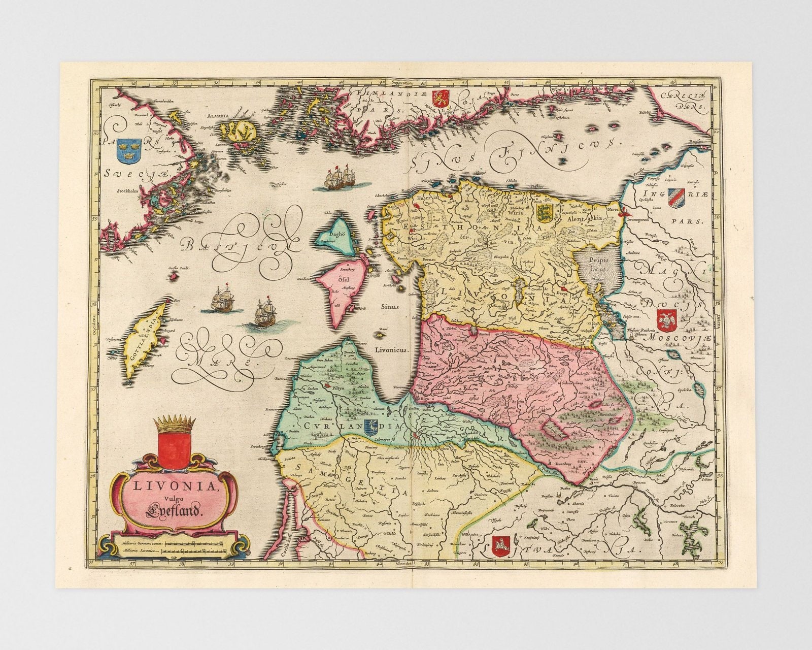 Baltic States Old Map Helsinki, Riga, Tallinn, Prnu, Jelgava, Baltic ...