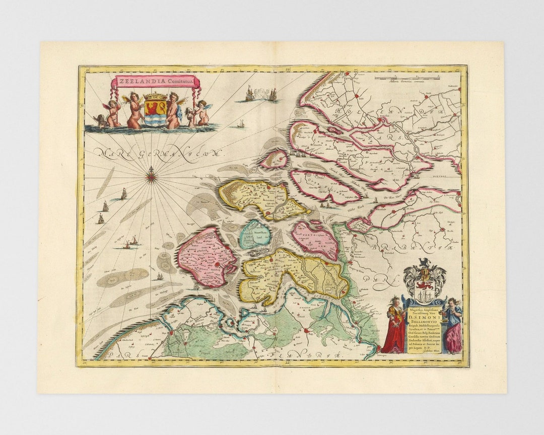 Zeeland Old Map Middelburg, Zierikzee, Goes, Yerseke, Zelzate, Zeeland ...