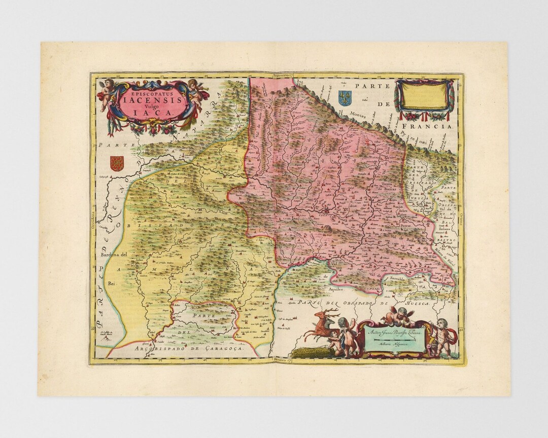 Map of Aragon } Old Spanish Map: Jaca, Huesca, Bailo - Etsy