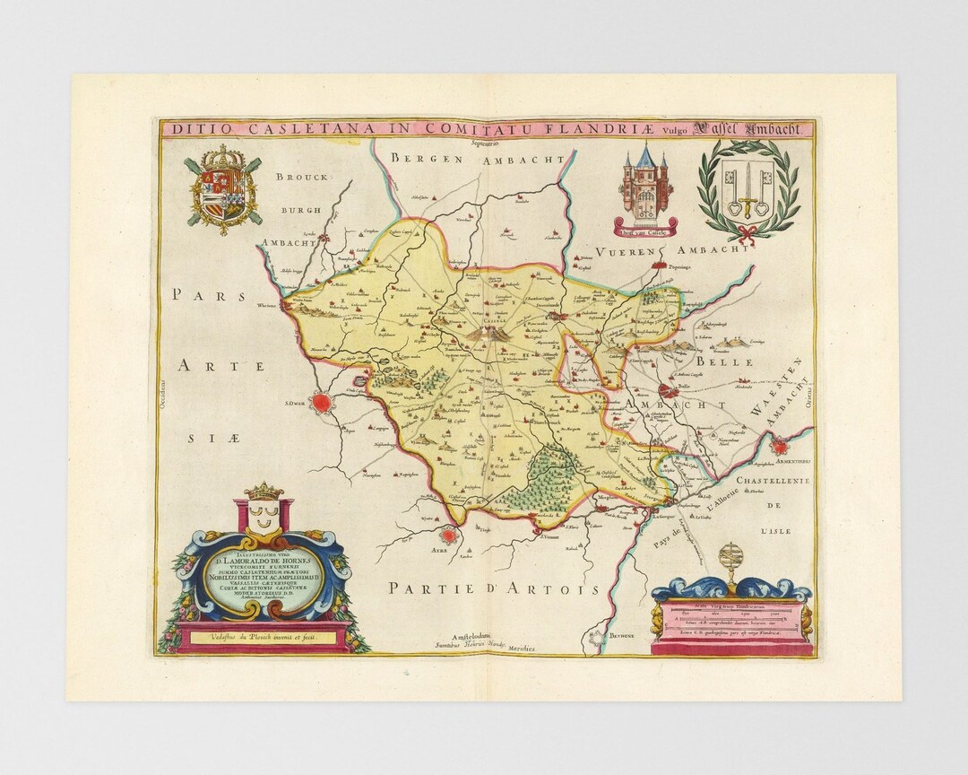 French Flanders Old Map Hazebrouck, Poperinge, Saint Omer, Cassel ...