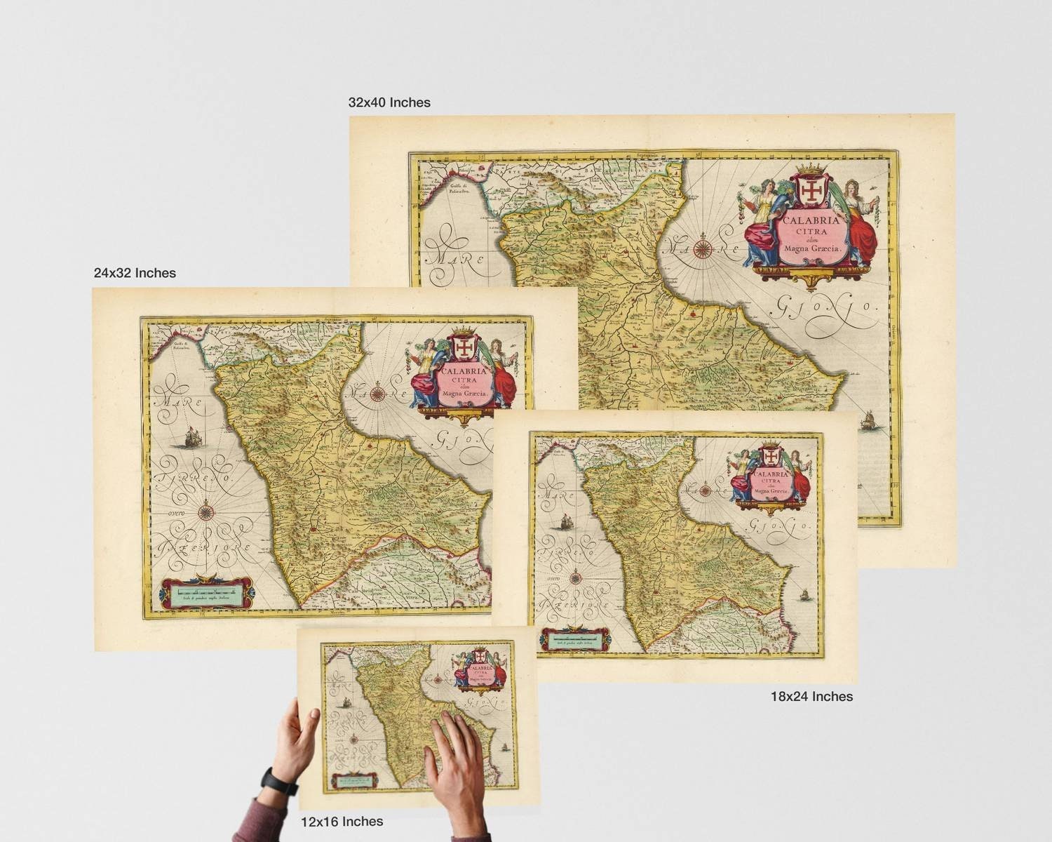 Cosenza, Calabria Old Map Acri, Cosenza, Paola, Montalto Uffugo, Rende ...