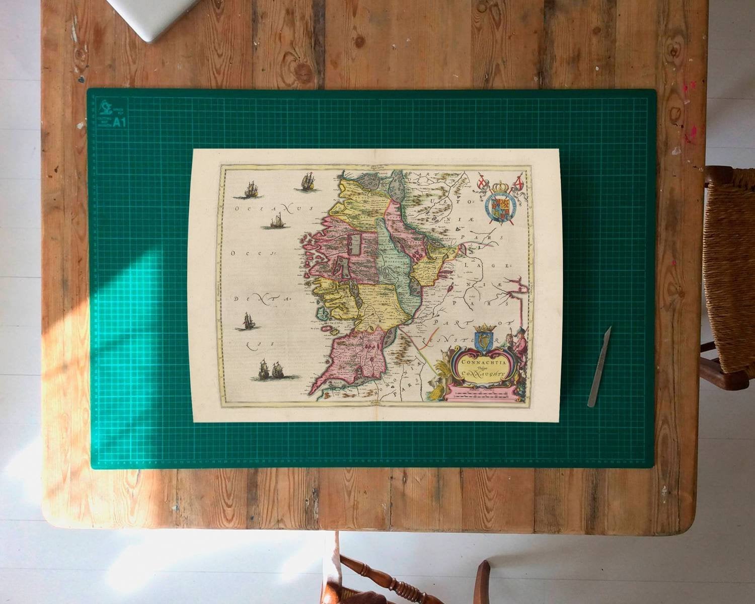 Ireland, Connacht Old Map Mountbellew, Athenry, Tuam, Ballyhaunis ...