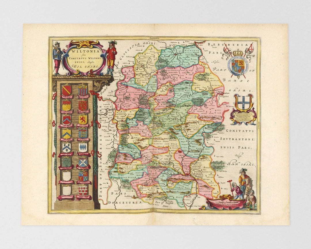 Wiltshire Old Map Bath, Devizes, Westbury, Chippenham, Salisbury, South ...