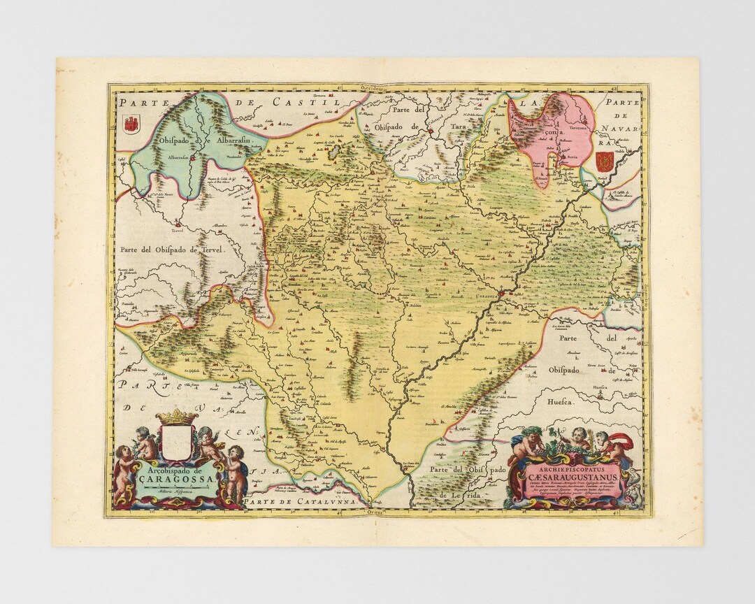 Aragon Old Map Zaragoza, Belchite, Alcaiz, Utebo, Cuarte De Huerva ...