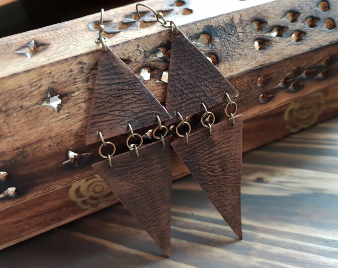Leather Earrings Tribal Earrings Rustic Earrings Brown | Etsy