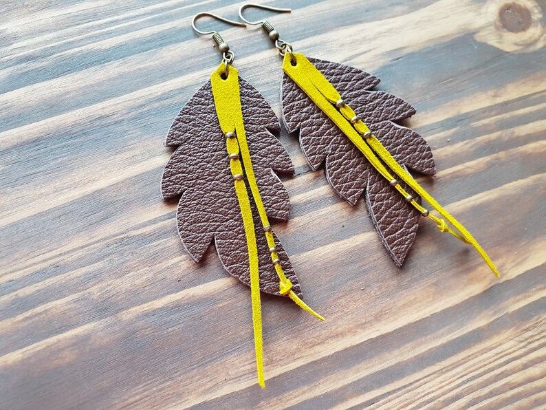 Handmade Leather Earrings, Genuine Leather Earrings, Leather Leaf ...