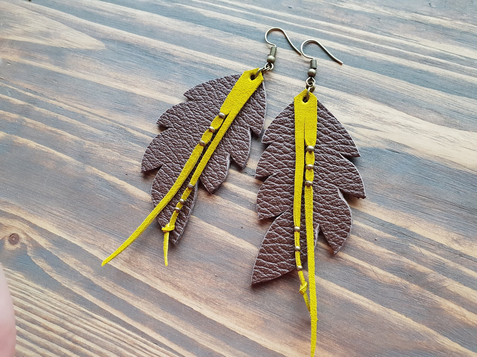 Handmade Leather Earrings, Genuine Leather Earrings, Leather Leaf ...