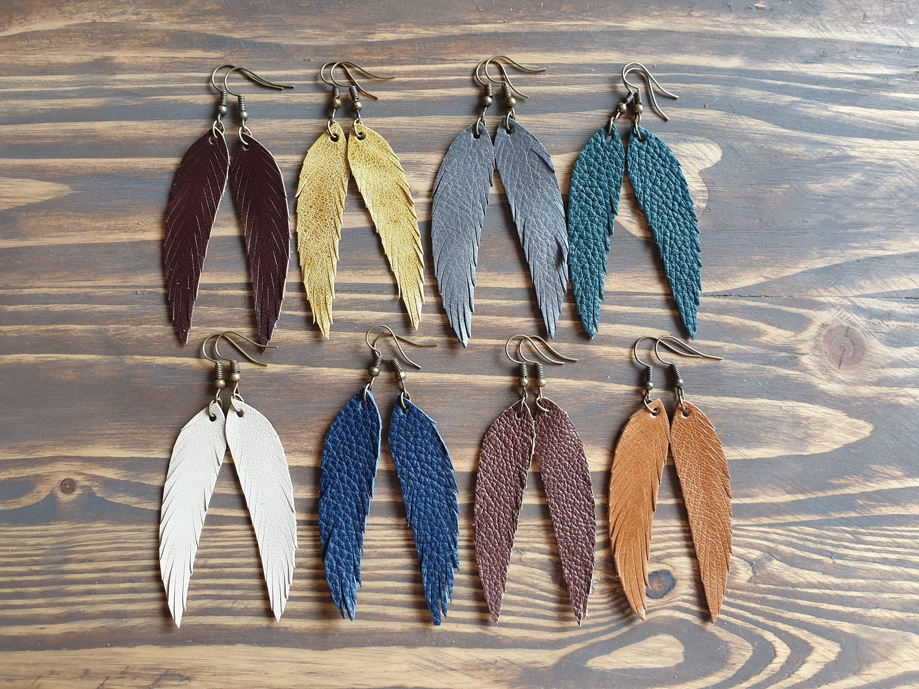 Mini Feather Earrings Leather Feather Earrings Rustic - Etsy