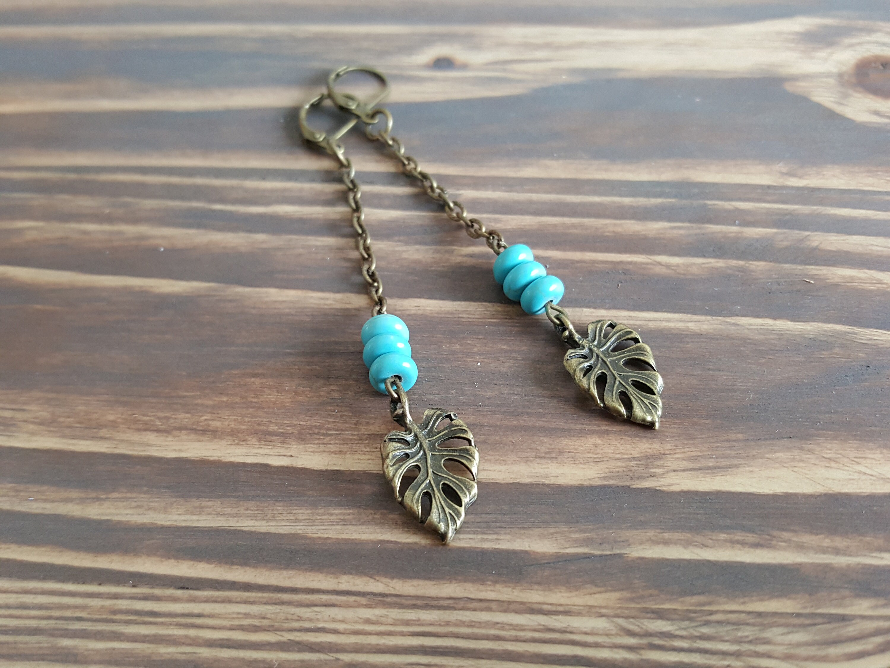 Long Bronze Earrings. Dangle Turquoise Earrings. Gemstone - Etsy