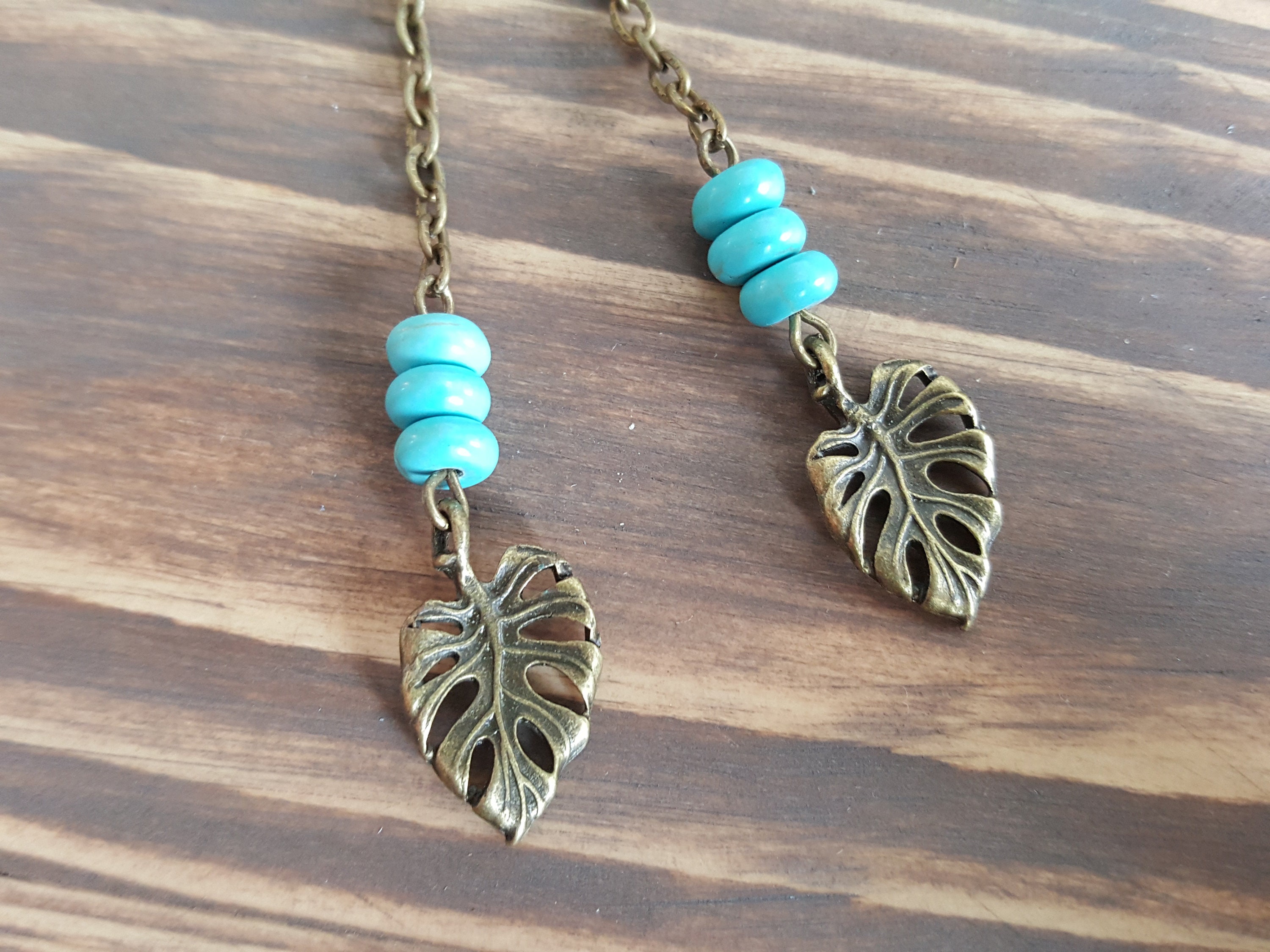 Long Bronze Earrings. Dangle Turquoise Earrings. Gemstone - Etsy